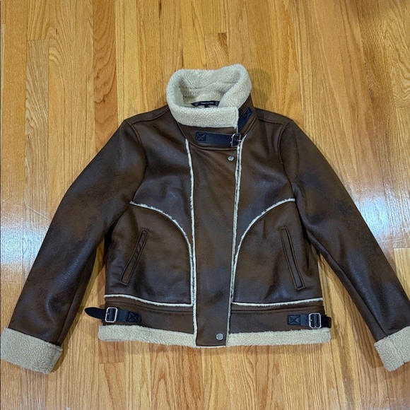 Zara | Jackets & Coats | Zara Dark Brown Faux Shearling Bomber Jacket ...